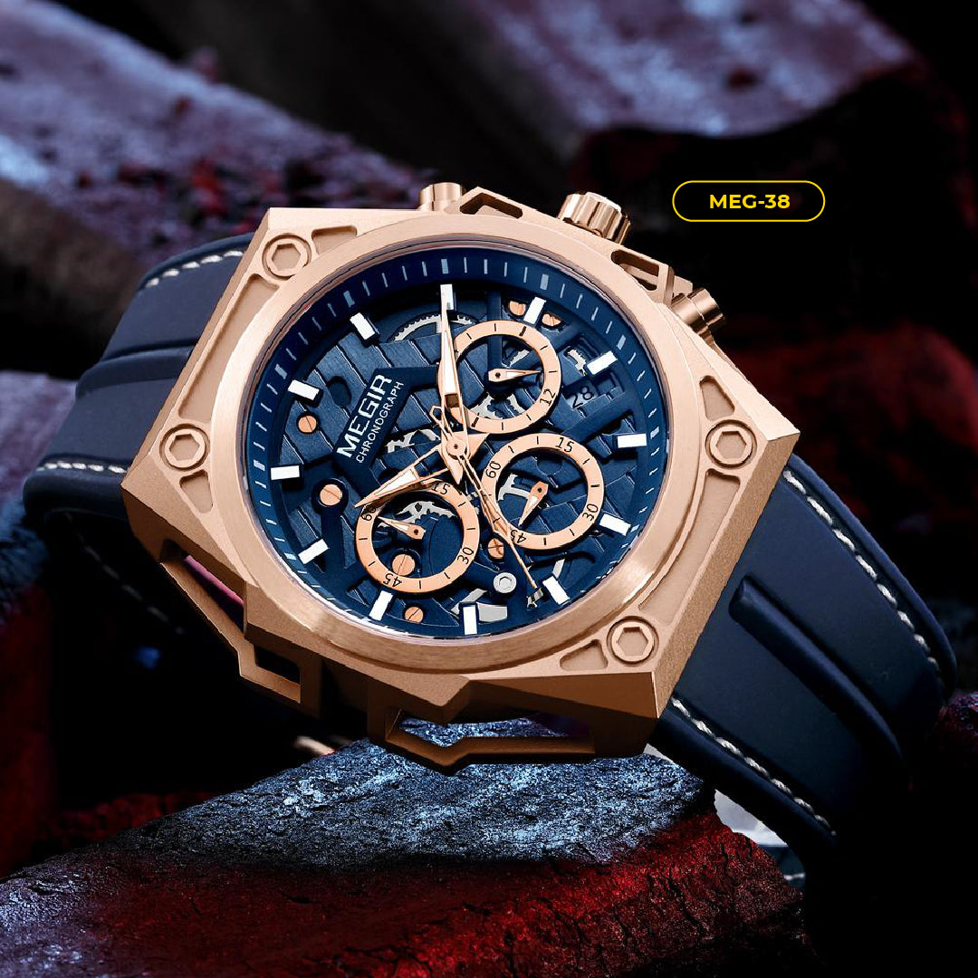 RELOJ MEGIR - BLUE CLASSY TRIPLE DORADO | SKU: MEG-38